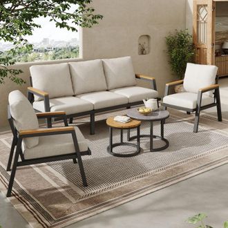 STILVORA Salon de Jardin avec 1 Canap&eacute; 3 Places, 2 Fauteuils et 2 Tables Basses, Dossier Haut, Acier Galvanis&eacute;, Polyester, Gris