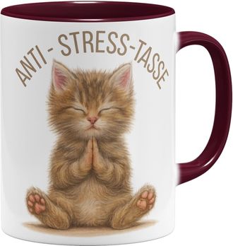 OM3 K&auml;tzchen Anti-Stress Kaffee-Tasse mit Spruch - lustige Keramiktasse Namaste-Motiv - Meditation Katze - Keramik Becher - 325ml - Beidseitig Bedruckt - 