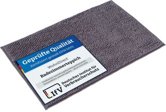 WohnDirect Badematte 50x80 cm Grau - Saugstarker Duschvorleger & Badvorleger - Weicher Hochflor Badezimmerteppich Rechteckig, Waschbar & Oeko-Tex (Versand aus DE