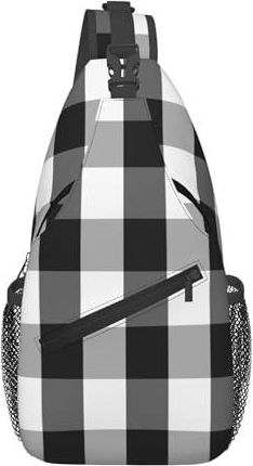 Generic Sacoche Homme Bandouliere Grille &agrave; carreaux Buffalo noirs et blancs L&eacute;ger Sacs Poitrine Multifonction Sac Poitrine pour &eacute;cole Femme Voyage