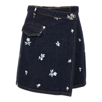 Lanvin Femme, Jupes, Bleu, Taille: 34 FR All-Over Embroidery Skirt
