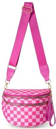 Generic Sac banane spacieux &agrave; carreaux noirs et blancs pour femmes, sac &agrave; bandouli&egrave;re en nylon pour voyage, essentiels, sac &agrave; bandouli&egrave;re, sac l&eacute;ger pour femm