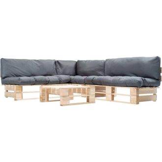 vidaXL 4-tlg. Paletten-Lounge-Set mit Kissen in Grau Holz vidaXL