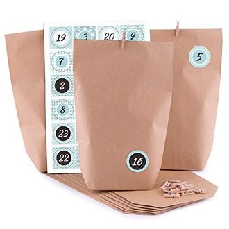 Pajoma Adventskalender 78012 zum Befüllen Pattern 24 Kraftpapiertüten braun Geschenktüten Weihnachten, Weihnachtskalender Bastelset inkl. Zahlenaufkleber und