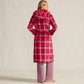 Lands End Fleece-Kapuzenbademantel, Damen, Größe:44-46 regular, Rot, Polyester, by Lands End