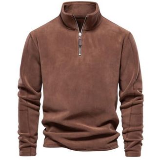 Generic Pull en polaire &agrave; manches longues avec fermeture &eacute;clair quart de tour pour homme pour lext&eacute;rieur et la randonn&eacute;e d&eacute;contract&eacute;e, marron, XXL