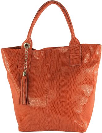 modamoda.de T248 - Ital. Shopper Large mit Innentasche aus Leder, Farbe:Rotorange