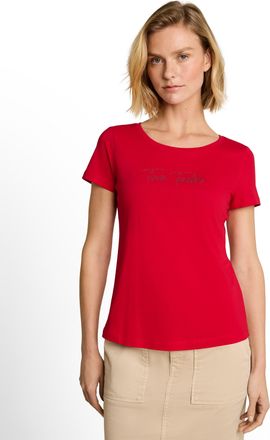 Tom Tailor Kurzarmshirt TOM TAILOR, Damen, Gr. XXL, rot (soft scarlet rot), Single Jersey, Obermaterial: 100% Baumwolle, unifarben, regular fit h&uuml;ftbedeckend, Ru
