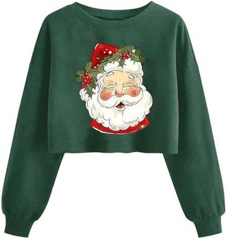 Generic Sweat-shirt de Noël extra chaud pour femme - Joli arbre de Noël - Haut court graphique à manches longues - Chemise de Père Noël athlétique complète, S