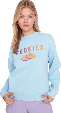 Trendyol Damen Crew Neck With Slogan Regular Sweatshirt, Light Blue, M EU
