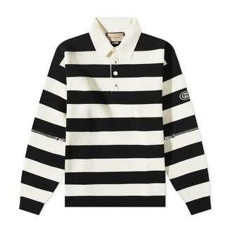 Gucci Gestreiftes Baumwoll-Polo mit abnehmbaren &Auml;rmeln - - Tops - Herren - Mehrfarbig - M