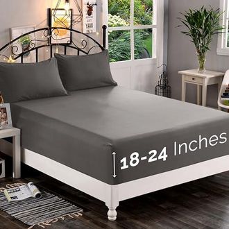 Elegant Comfort Spannbettlaken, Fadenzahl 1500, ultraweich, 46-61 cm, extra Tiefe Spannh&ouml;he, Einzelbett-Spannbetttuch f&uuml;r hohe Matratze, knitterfrei, mit Aufbewahrung