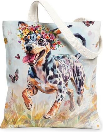 Generic Spring Catahoulas Sac fourre-tout en toile motif l&eacute;opard 33 x 38 cm, motif papillons amusants, sac d&eacute;picerie r&eacute;utilisable pour femme, peinture danimau