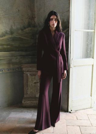 Mango Blazer de costume crois&eacute; avec ceinture grenat - Femme - XXS - MANGO