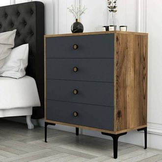 Dmora Kommode Aether, Mehrzweckkommode, Schlafzimmerkommode, Schrank mit Schubladen, 76x40h91 cm, Walnuss und Anthrazit