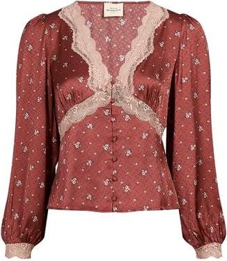 Petite Mendigote Blouse col V imprim&eacute;e &agrave; dentelle