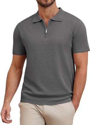 Coofandy Polo dété à manches courtes pour homme avec fermeture éclair, gris foncé, XL