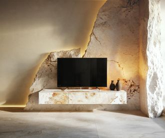 DELIFE Lowboard Cuor 150 cm Keramik Minas Melange Wei&szlig;-Beige 1 Klappe 1 Schubfach Schwebend, Lowboards