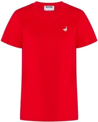 Moschino unisex, Tops, Rouge, Taille: M T-shirt en jersey de coton Goose