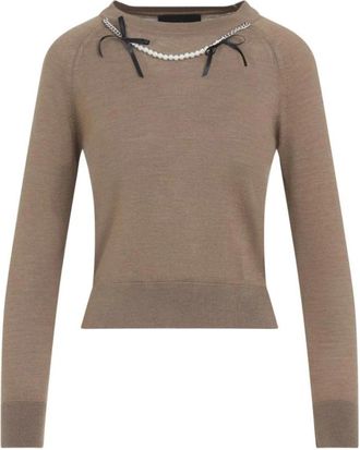 Simone Rocha Femme, Pulls, Brun, Taille: 36 FR Pull Ras du Cou Orn&eacute; de Perles