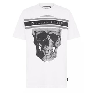Philipp Plein Rundhals-T-Shirt Totenkopf-Logo-Linie - - Tops - Herren - Wei&szlig; - L