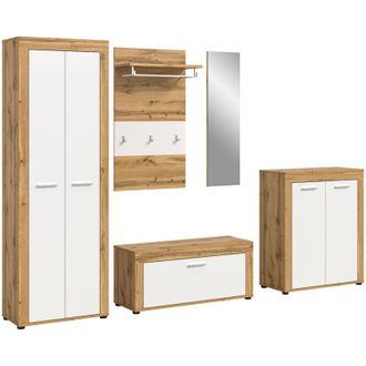ebuy24 Jam Garderobenm&ouml;bel Set 5 Teile wei&szlig;, Eiche Dekor