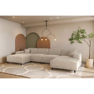 Fun M&ouml;bel Wohnlandschaft Sofa U-Form GLORIA in Stoff Scala Beige