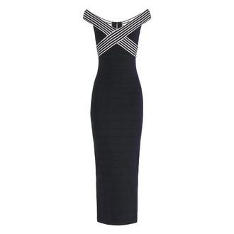 Elisabetta Franchi Langes Strickkleid mit Streifenb&auml;ndern - - Dresses - Damen - Schwarzk - M