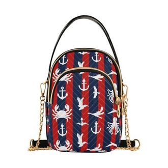 Mnsruu Petit sac &agrave; bandouli&egrave;re en cuir ray&eacute; avec ancre de crabe pour femme