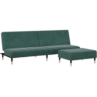 vidaXL Schlafsofa 2-Sitzer mit Fu&szlig;hocker Dunkelgr&uuml;n Samt Vidaxl