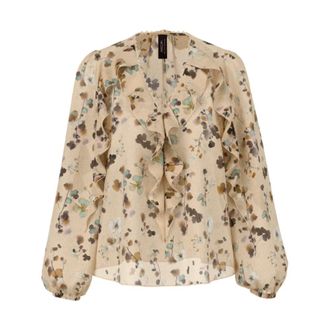 Marc Cain Gebl&uuml;mte V-Ausschnitt-Bluse mit R&uuml;schenbesatz - - Blouses & Shirts - Damen - Beige - M