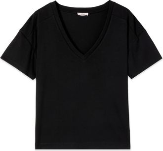 Oltre Modal-Mischung V-Ausschnitt T-Shirt - - Tops - Damen - Schwarzk - XL