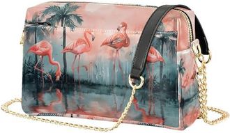 Mnsruu Sacs à bandoulière pour femme, flamants roses, palmiers, aquarelle, sacs à main en cuir