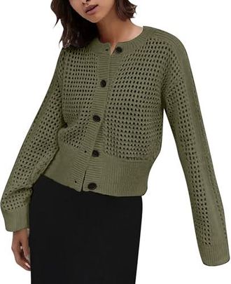 Generic Cardigans pour femme Col en V avec poches Cardigan ouvert à lavant Veste fine à manches longues Cardigan en tricot simple Haut élégant et ample Mantea
