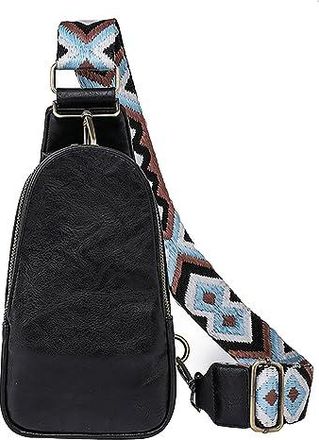 Generic Sac à bandoulière en cuir synthétique tissé à la main pour femme, quatre loisirs, polyvalent, couleur unie, style ethnique, Noir, Taille unique