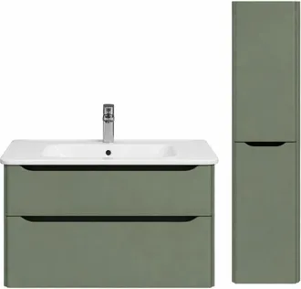 Vitra Meuble vasque suspendu Vitra Sento Round 120cm Vert mat + Colonne version droite