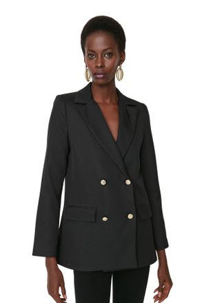 Trendyol Damen Trendyol Damen Regular Bikerjacken Plain Webstoff Blazer Coat, Schwarz, 40 EU