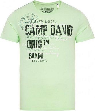 Camp David T-Shirt mit Used- und Puffprint-Details green lemon