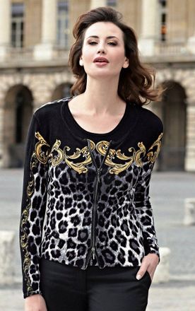 Passioni Cardigan Twinset mit Leopardenmuster, mit Strickjacke mit Rei&szlig;verschluss