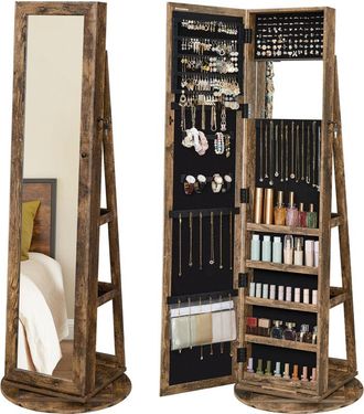 Songmics Armoire à bijoux pivotante à 360°, avec grand miroir psyché, Organisateur de bijoux verrouillable, avec miroir intérieur, étagères de rangement à