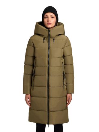 Khujo Damen Langer Wintermantel warmer Steppmantel mit gro&szlig;er Kapuze Jilias5-YM Scrub Green Gr. L