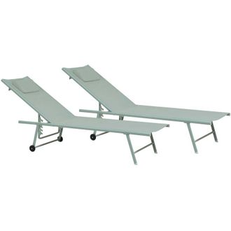 Beliani Lot de 2 Chaises Longues de Jardin en Acier Thermolaqu&eacute; Dossier R&eacute;glable Coussin dAppui-T&ecirc;te Structure Vert Clair Soroni