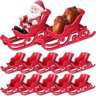 Valiclud 12 St&uuml;ck Weihnachtsschlitten Ornament 7cm Rote Miniatur Schlitten Dekoration aus Kunststoff Leichte Tisch und Puppenhaus Deko f&uuml;r Festliche Weihnachts