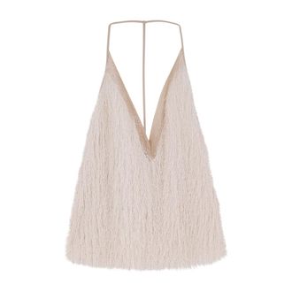 Alysi Femme, Tops, Beige, Taille: 36 FR Fringed Sleeveless Top