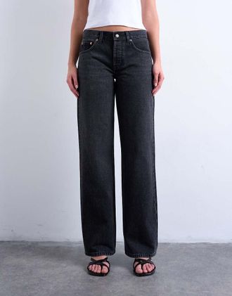 Topshop Ember - Jean droit &agrave; taille basse - Noir d&eacute;lav&eacute;