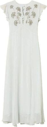 Twinset Femme, Robes, Blanc, Taille: 36 FR Robe Midi &agrave; Volants Orn&eacute;e de Perles