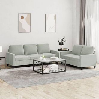 vidaXL 2-tlg. Sofagarnitur mit Kissen Hellgrau Samt - Vidaxl
