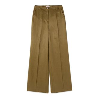 Oltre Weite Hose aus Leinenmischung - - Trousers - Damen - Gr&uuml;n - 3XL