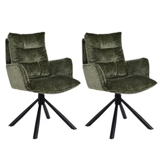 Duhome 2er Set Esszimmerstuhl mit Armlehnen Schminktischstuhl aus Chenille 360&deg; Drehbar Automatische R&uuml;ckstellfunktion Sessel f&uuml;r Schlafzimmer Wohnzimmer B&uuml;r