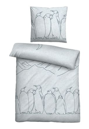 Biberna Melange-Flanell Bettw&auml;sche 0840530 Pinguin 1x 135x200 cm + 1x 80x80 cm, ciel